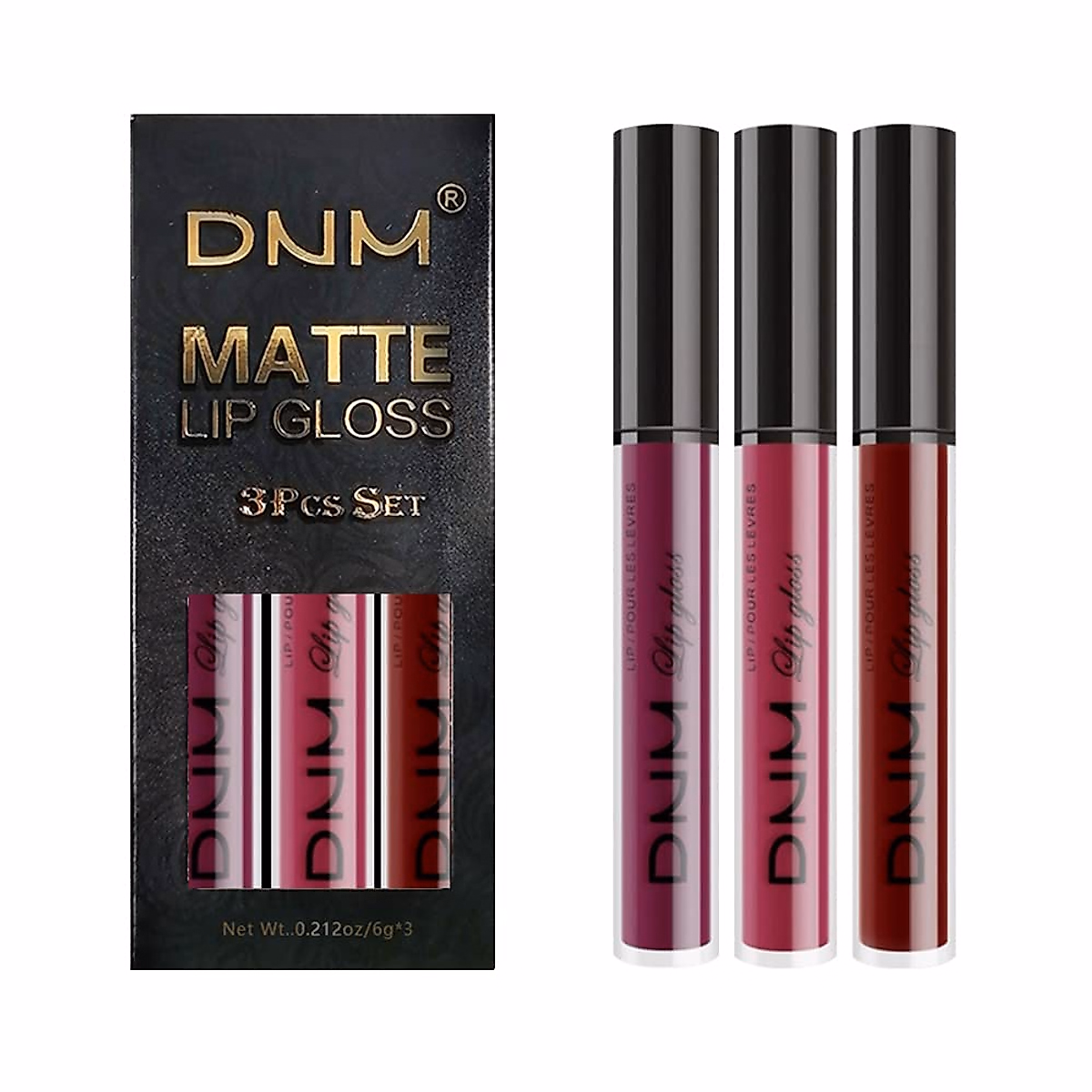 AMY'S DIARY 3Pcs Dark Red Purple Matte Liquid Lipstick Sets, Matte Lipstick Lip Stain Long Lasting 24 Waterproof Lip Gloss Gift Set Matt Lipsticks Set for Women Lippies (Set01)