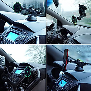 KLEVERIDE - Magnetic Wireless Charger Car Mount/Phone Holder with Flexible Angle, Fast Charging, Strong Magnet, Mounted on Dashboard/Windshield/Air Vent, Compatible with MagSafe iPhone 12/13/14 Series