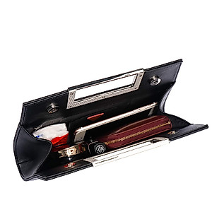 WALLYN'S Clutch Purse for Women Evening Party Metal Grip Cut it out Handbag with Shoulder Chain Strap, Leopard, Large