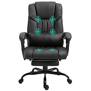 Vinsetto High Back Vibration Massage Office Chair with 6 Points, Hight Adjustable Computer Desk Chair, Reclining Office Chair with Retractable Footrest and Remote, Black