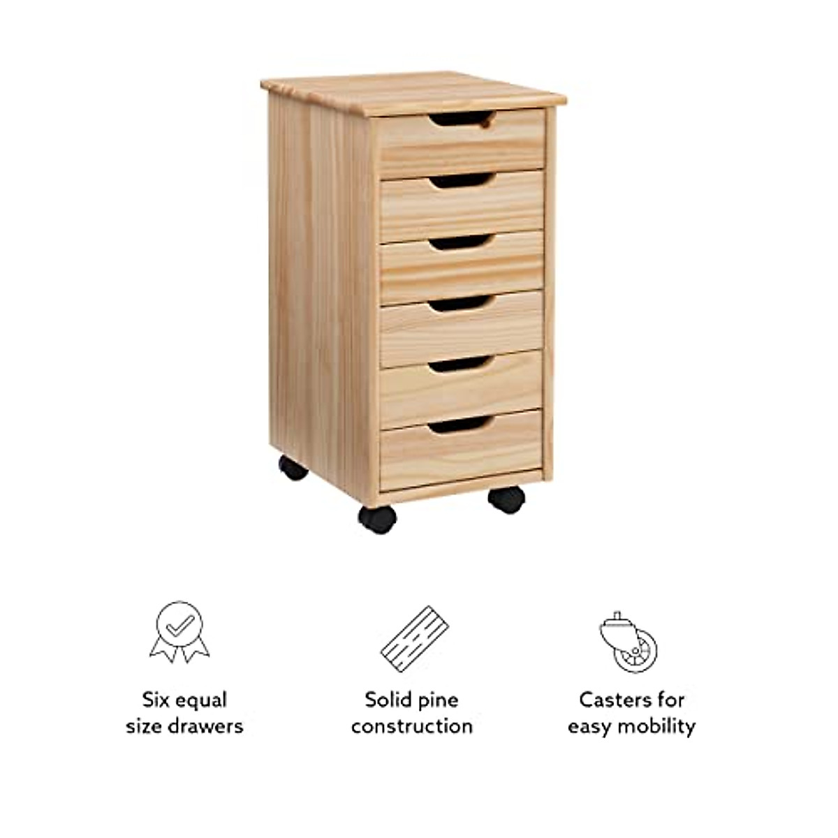 Linon Home Decor Products Corinne Six Drawer Storage, Natural Rolling Cart