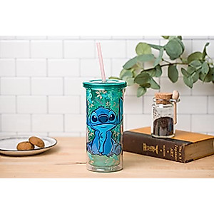 Silver Buffalo Lilo and Stitch Tropical Pattern Plastic Tall Tumbler/Cold Cup with Lid and Straw, 20-Ounce