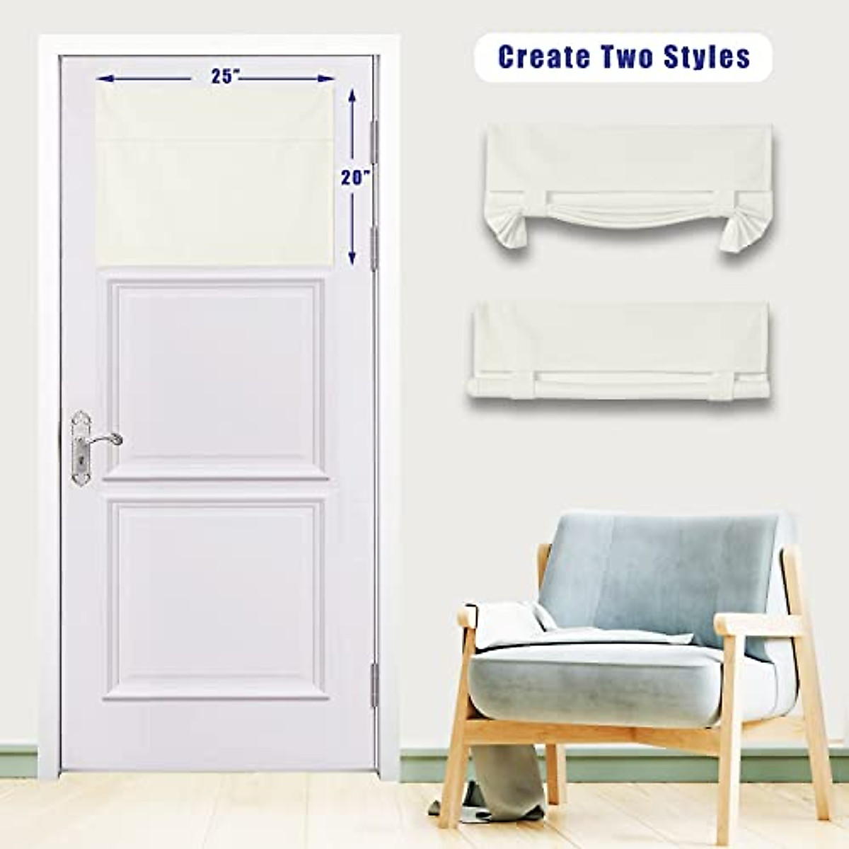 Twin Six Velvet Curtains for Small Windows, Door Shades for Door Window French Door Curtains for Privacy, Easy Installed Door Window Curtains,25x20 Inches, Ivory, 1 Panel