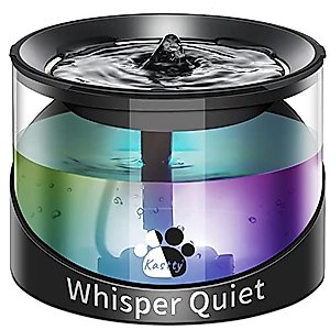 Kastty Cat Water Fountain, Super Quiet Water Fountain for Cats Inside, Pet Water Fountain for Kitty, Cat Waterer, Dog Bowl Dispenser 2.2L/74oz,with Super Long Life Span Pump, Black+Colorful LED Light