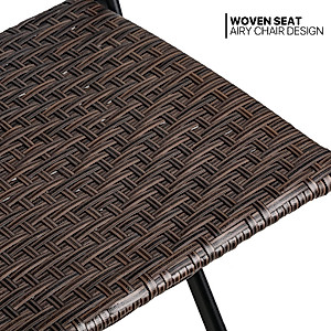 MoNiBloom 3 Piece Patio Bistro Dining Furniture Set, 2 Foldable Chairs and Round Table w/Tempered Glass Tabletop for Lawn Garden Backyard