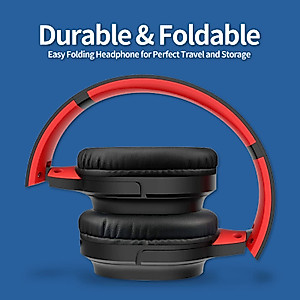 Hayner-Seek Studio Headphones with Microphone Over Ear Stereo Monitoring Closed Headphones for PC, Phone, Chatting, Music, DJ, Podcast (Classical Black-Red)