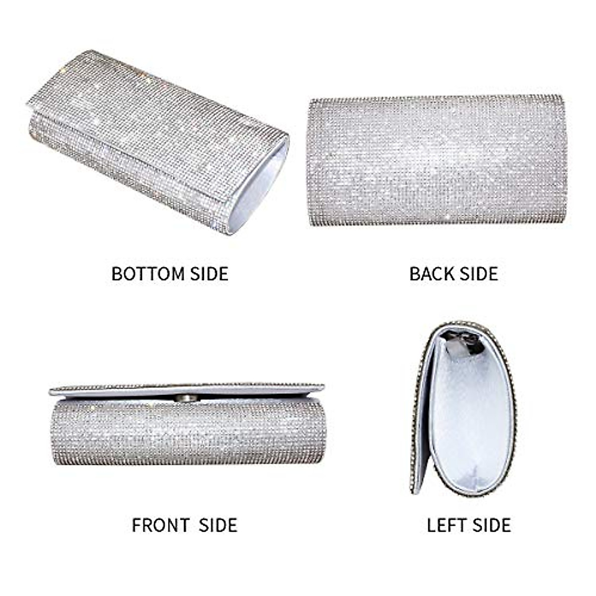 Labair Rhinestone Clutch Purse for Women Sparkly Evening Bag Wedding Formal Prom Handbag,Silver