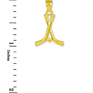14K Yellow Gold Ice Hockey Sticks and Puck Winter Sports Charm Pendant - Pendant Only