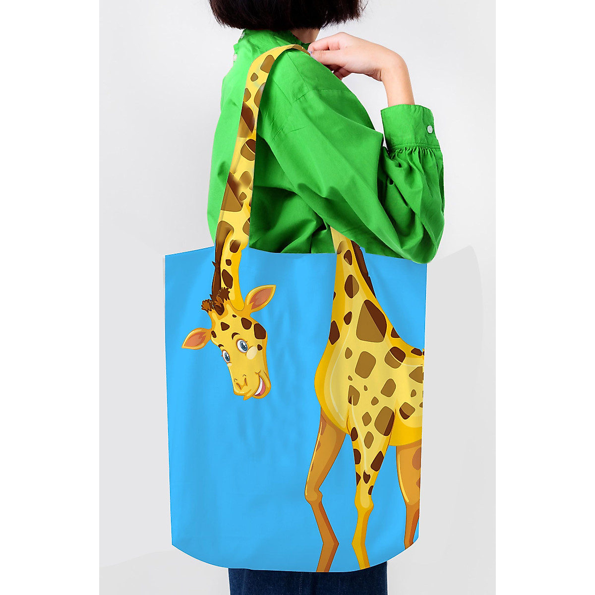 Giraffe Tote Bag - Giraffe Gifts for Women - Funny Giraffe Decor - Giraffe Lover Gift Bag for Women - Canvas Reusable Large Halloween Tote Bag for Grocery Shopping Beach - Book Tote Bag (Blue Giraffe)