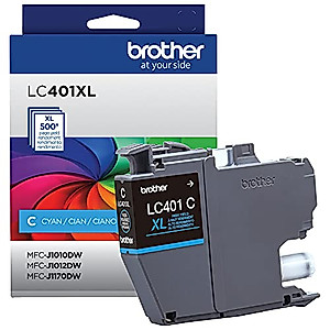 Brother Genuine High Yield Cyan Ink Cartridge, LC401XLCS