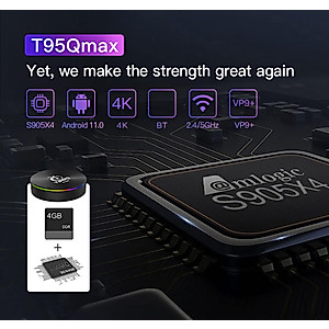 Android 11.0 TV Box T95Q max Amlogic S905X4 with 4GB RAM 32GB ROM 4K Ultra HD H.265 Dual Band WiFi BT 4.0 Media Box 2.4/5Ghz WiFi 100M LAN