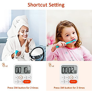 LIORQUE Kitchen Timer for Cooking, Magnetic Timer Clock with Large LCD Display, 3 Levels Volume, Shortcut Setting, Digital Timer for Kids Classroom Teacher (Battery Included)