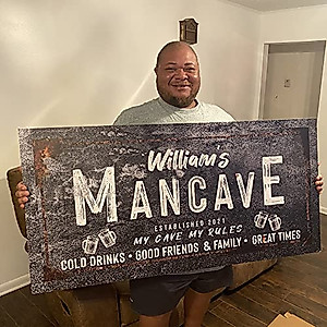 TAILORED CANVASES Man Cave Wall Sign - Personalized Mancave Wall Art Decor for Men, Guys - Custom Decoration for Home Bar, Entertainment Room, Game Room and Basement - Rustic Decoration 20x10in