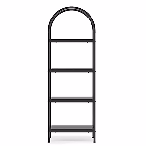 LITTLE TREE 4-Tier Arched Bookshelf, Tall Open Bookcase Storage Shelves, Wood Metal Freestanding Display Rack Tall Shelving Unit for Home Office, Bedroom, Living Room, Industrial Black