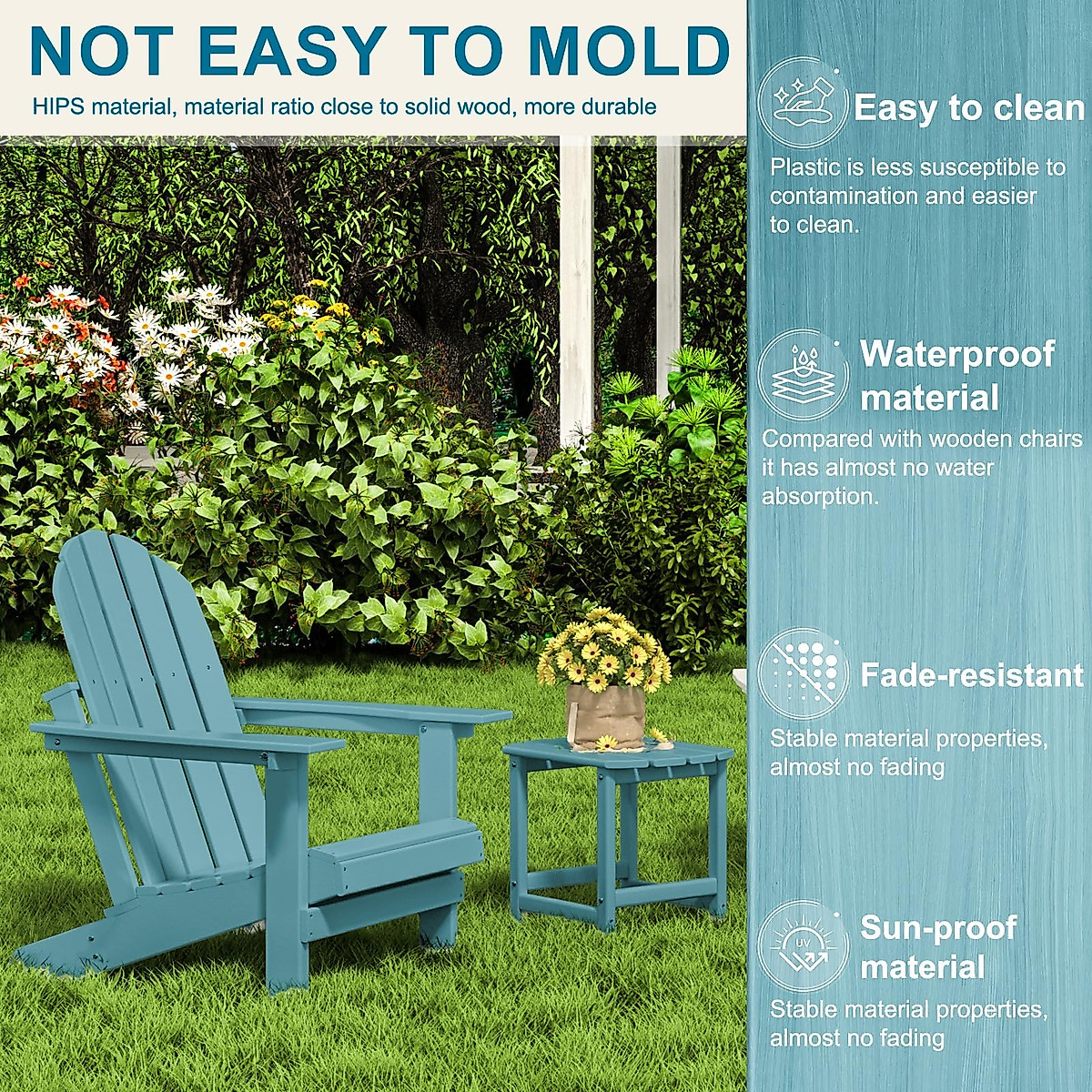 ROCKINGRUN Adirondack Chair Set of 4,Adirondack Chair Weather Resistant, Outdoor Patio Chairs, Plastic Fire Pit Chair for Lawn Outdoor Porch Garden Backyard Deck,Blue