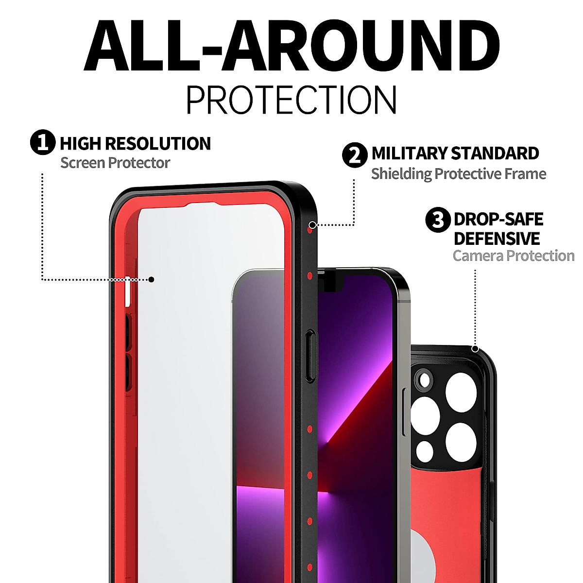 BEASTEK Waterproof Case for iPhone 13 Pro Max, NRE Series Shockproof Dustproof Underwater IP68 with Built-in Screen Protector Anti-Scratch Protective Cover, for iPhone 13 Pro Max (6.7'') (Red)