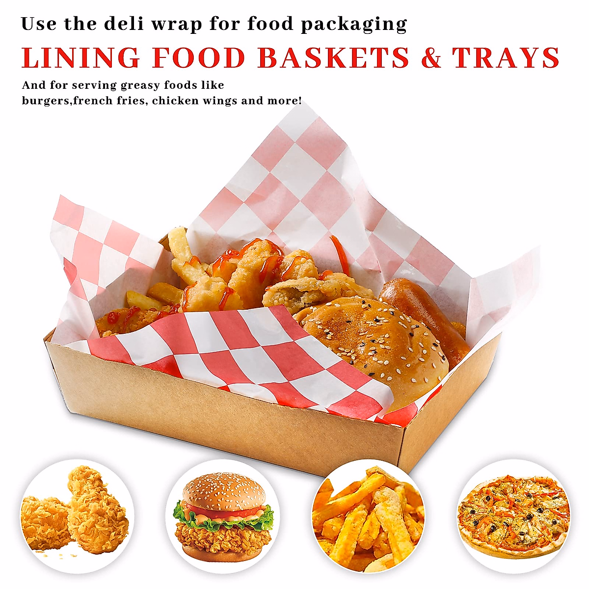 500 Deli Paper Sheets 12 x 12 Inch Red and White Checkered Food Wrapping Papers Grease Resistant Food Wrap Sandwich Paper Wraps Disposable Paper Liner for Picnics Barbecue Restaurants Cookout Party