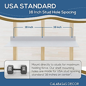 Calabasas Decor 36x8 in Metal Floating Shelf White Wall Mounted - Made in The USA - Bedroom, Living Room, Bathroom, Kitchen