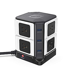 USB Power Strip Tower BESTEK 8-Outlet Surge Protector and 3-Port USB Charging Dock Station,300 Joules,ETL Listed,Dorm Room Accessories (Black and White)