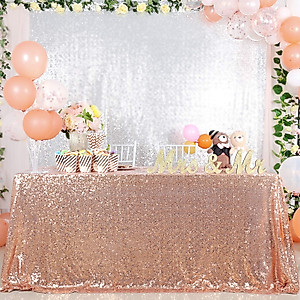 QueenDream Rectangle Tablecloth 90x132 Inch Rose Gold Sequin Table Cloth for Wedding Sweetheart Table Reception Table Birthday Party Cake Table Decoration