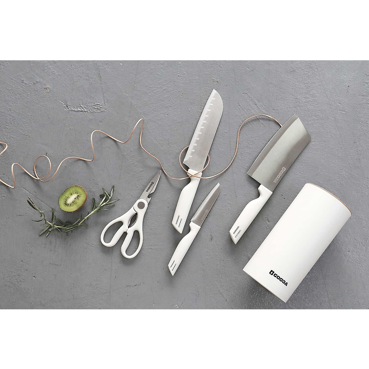 Generic BCB Kitchen Knife Set - 5 Piece Stainless Steel Set with Storage Block, Small White Modern Design, Sharp & Professional Knives, GA-011