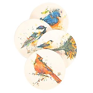 DEMDACO Dean Crouser Songbird Watercolor 4 x 4 Absorbent Ceramic and Cork Coasters Set of 4
