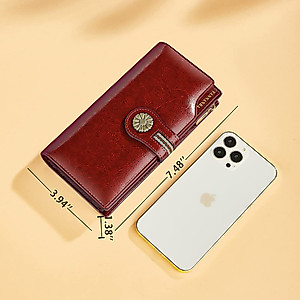 VANNANBA Large Capacity Clutch Wallet For Women RFID Blocking Waxed Genuine Leather Zipper Wallet Ladies Card holder (red)