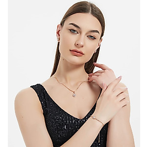 UDYLGOON Round Earrings Necklace Bracelet Jewelry Set for Women Bridal Bridesmaid Party Prom Daily Wedding (Rose Gold)