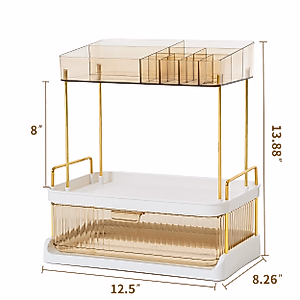 Citylife 2-Tier Bathroom Counter Organizer, Multi-Purpose Makeup Organizer Countertop, Skincare Organizers, Exquisite Vanity Organizer, Amber