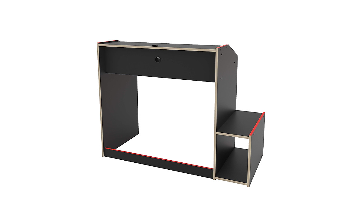 Polifurniture Gaming Desk Black & Red - Elevated Monitor Shelf