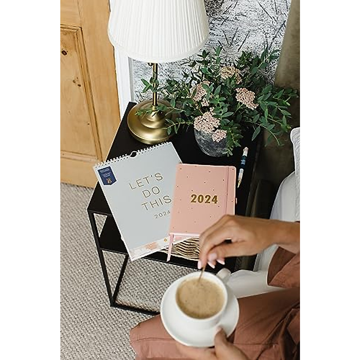 Busy B Perfect Planner Diary January to December 2024 - A5 Pink - Faux Leather Week to View Planner with Stickers & Tear-Out Lists