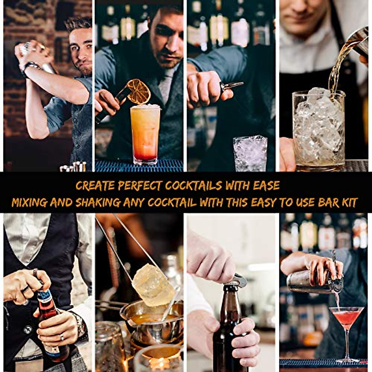 BestGK Bartender Kit Cocktail Shaker Set, Perfect Home Bartending Kit with Stylish Stand, 25oz Stainless Steel Martini Shaker with Cocktail Recipes Booklet