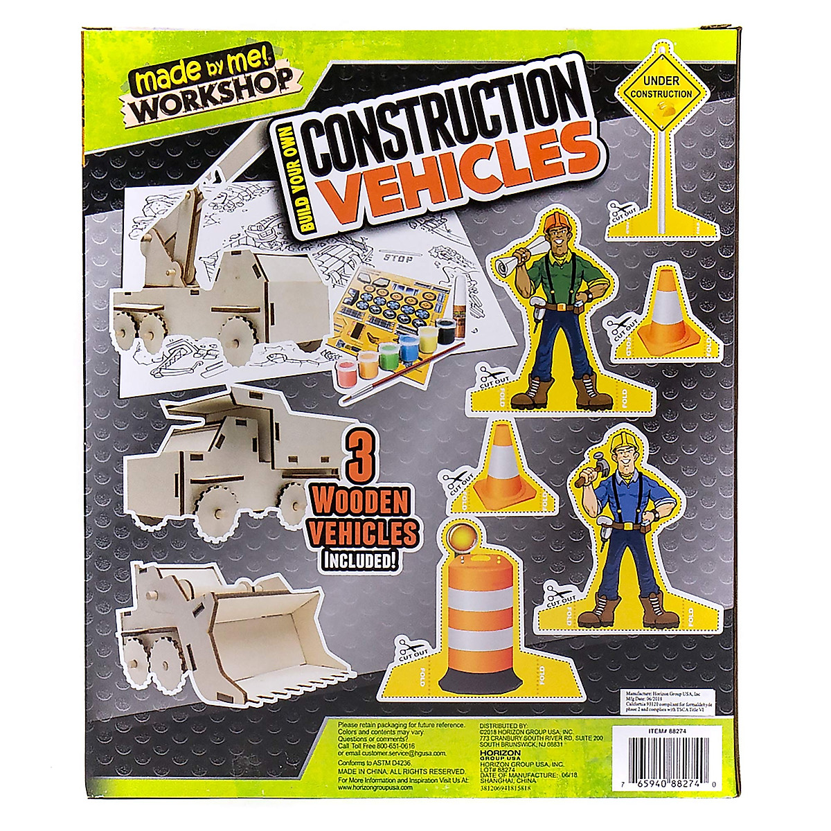 Made By Me Build Your Own Construction Vehicles by Horizon Group USA, Build & Customize 3 Wooden Vehicles