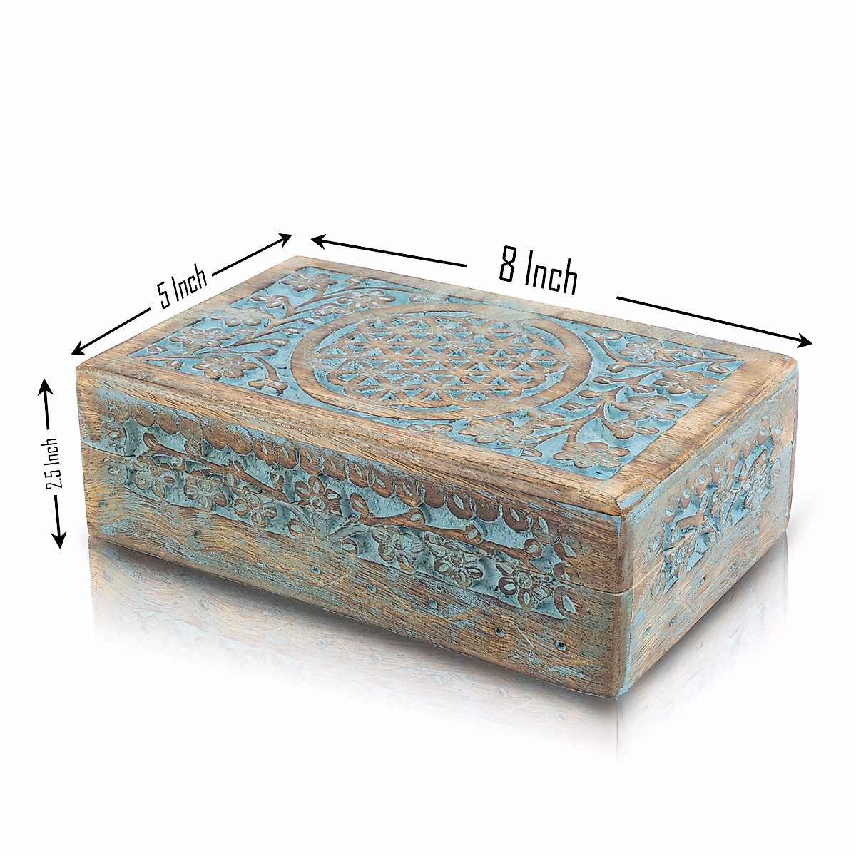 Great Birthday Gift Ideas Handmade Decorative Wooden Jewelry Box Jewelry Organizer Keepsake Box Treasure Chest Trinket Holder Watch Box Storage Lock Box Housewarming Gift Ideas Men Women (Blue)