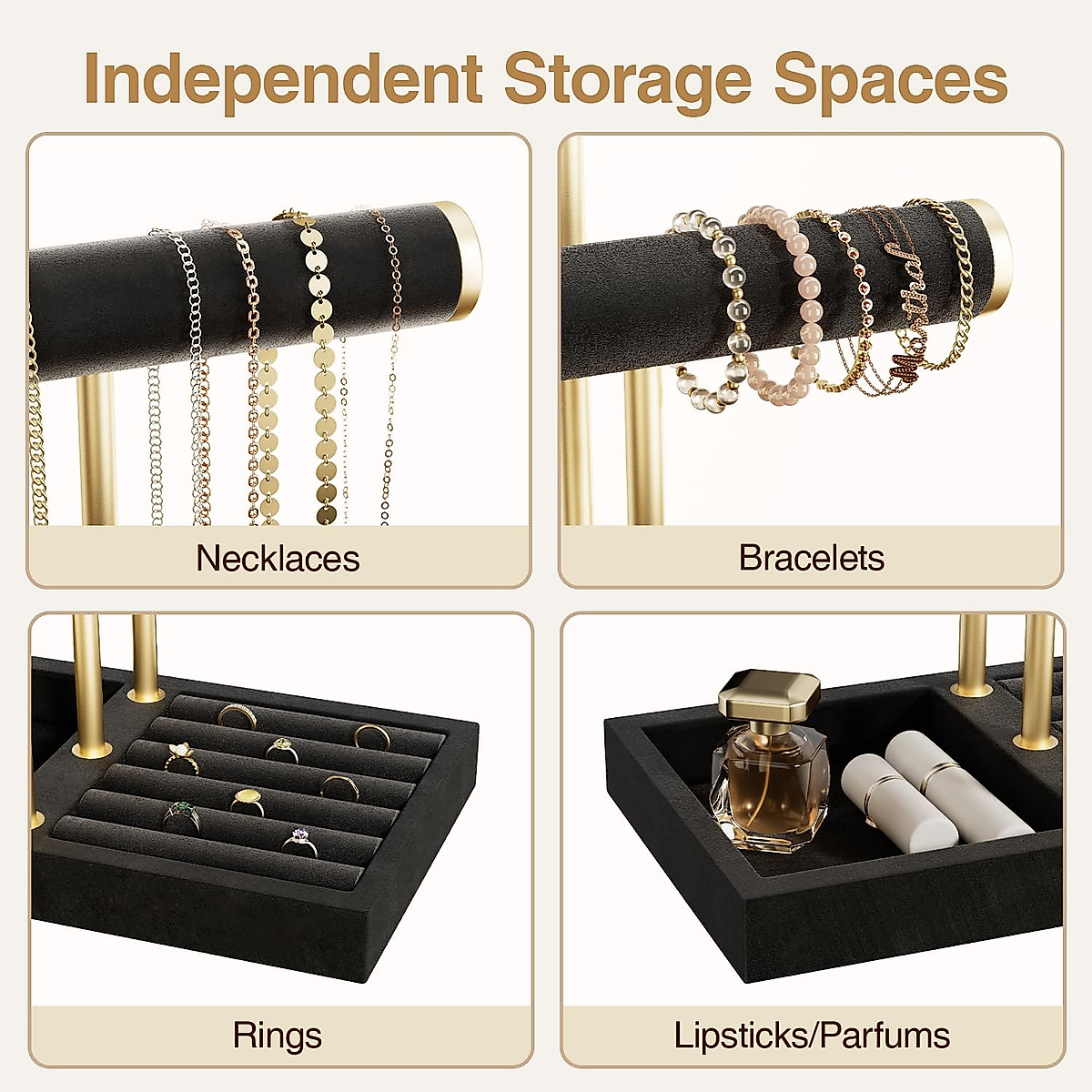 bussdis 3 Tier Bracelet Holder Display - Detachable T Bar Black Velvet Bracelet Holder, Jewelry Holder Organizer for Bracelet, Necklace, Watches, Rings