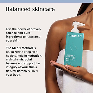 Medix 5.5 Body Scrub Skin Care Glycolic Acid Exfoliating Body Cleanser KP Bump Eraser | AHA + Lactic Acid Anti Aging All Skin Type Wash | Keratosis Pilaris & Acne | Foaming Body & Face Wash, 15 Fl Oz