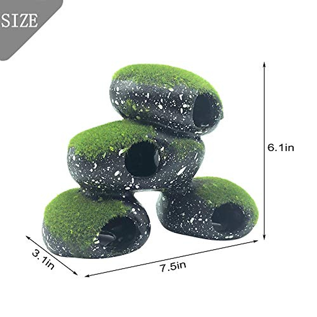 PINVNBY Stone Aquarium Hideaway Decoration Resin Cichlids Rock Decor with Artificial Moss Betta Cave Hideout Shelter Tunnel Fish Tank Ornament for Shrimp,Short Bream and Crayfish(L)