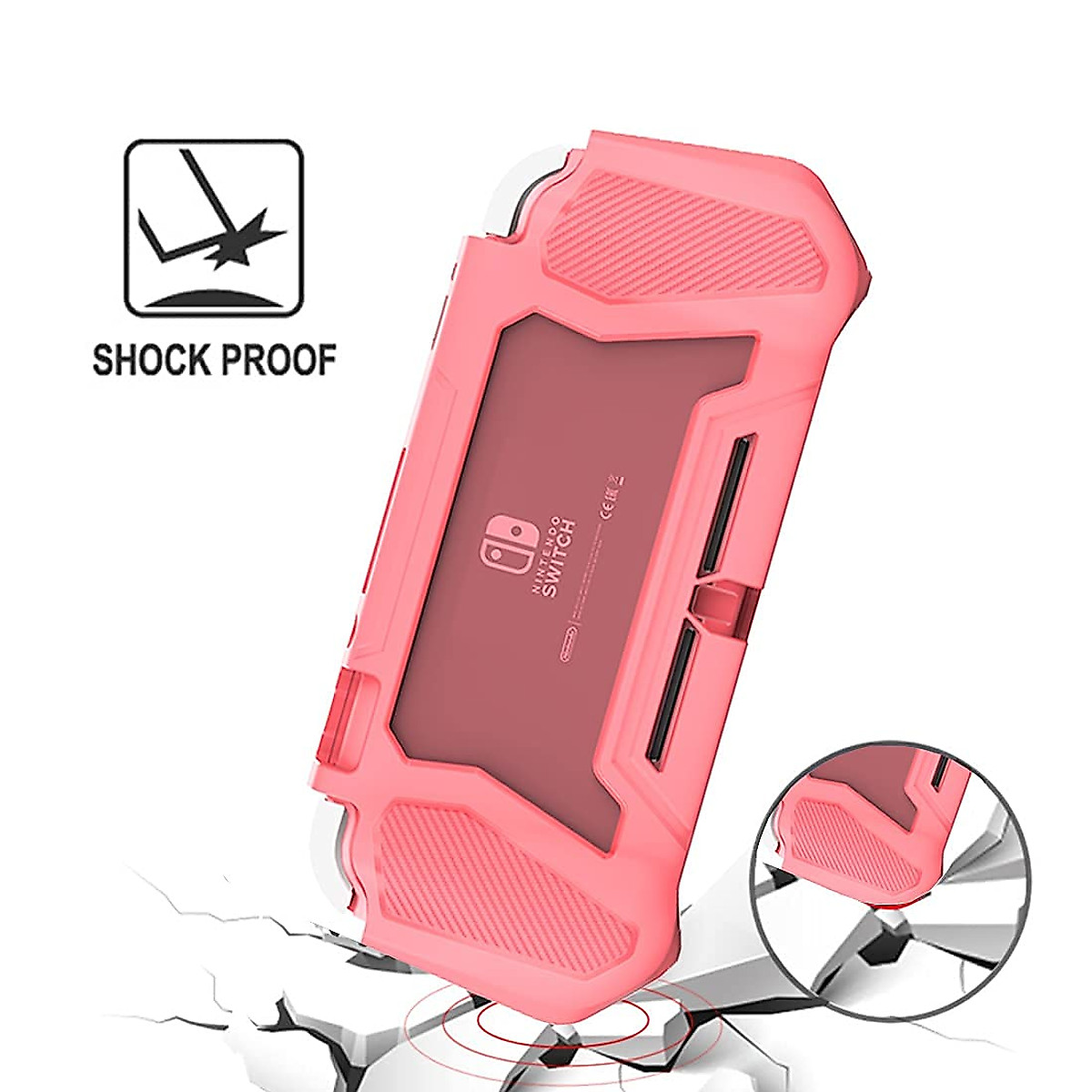 Protective Case for Nintendo Switch Lite, Switch Lite Case with Detachable Screen Protector Cover + Hand Grip Case Compatible with Nintendo Switch Lite 2019, Pink