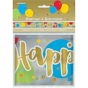 Unique Glitzy Balloon Birthday Foil Banner, 12, Multicolor