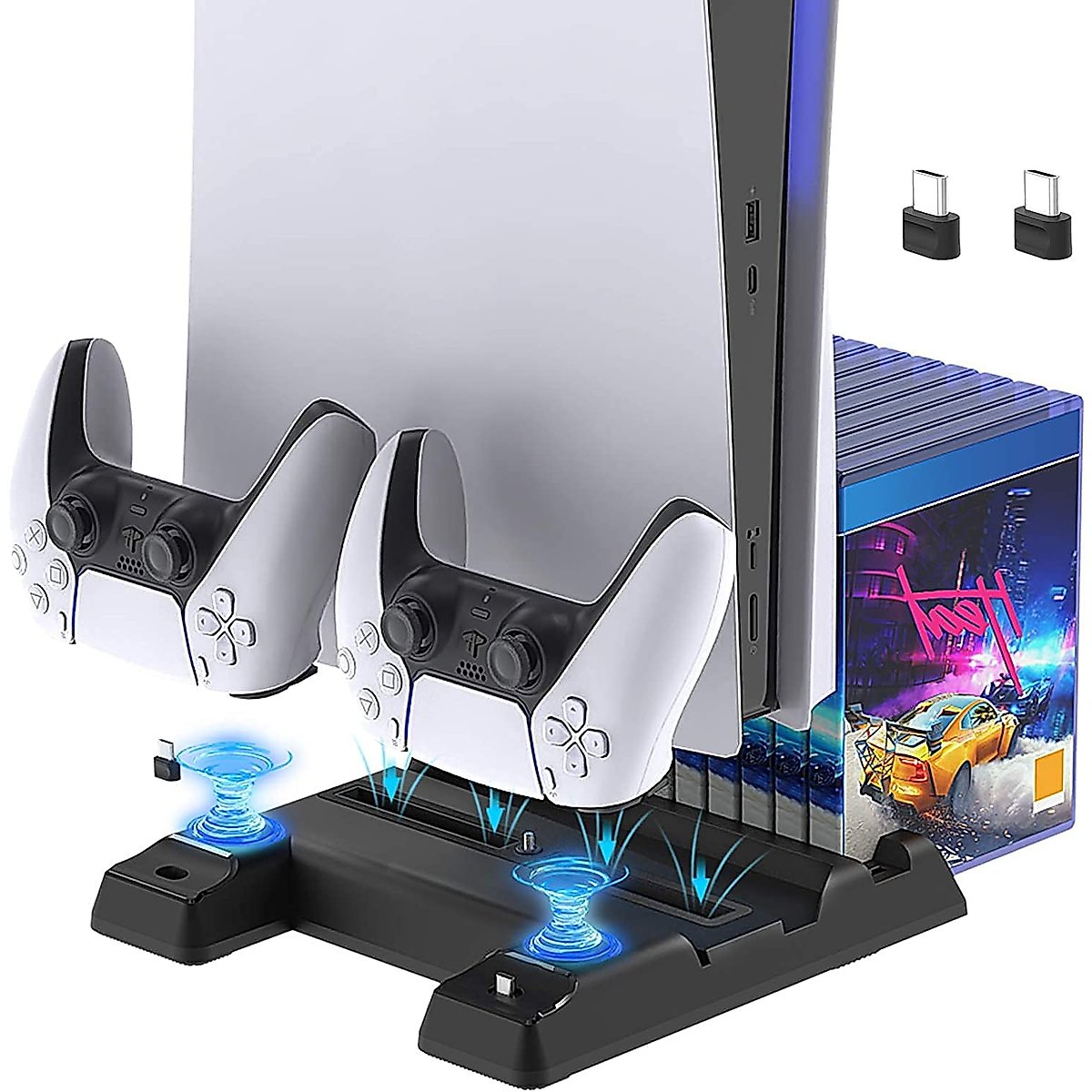 Tobo Cooling Stand for PS5 Dual Controller Charging Stand Charging Dock Vertical Stand for PS5 Playstation5 Digital Edition/Ultra HD Disc Edition with 11pcs Game Rack Organizer TD-385GA