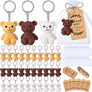 Roowest 36 Set Bear Party Favors Mini Bear Keychains with Organza Bags Thank You Tags for Baby Shower Bear Theme Party Return Favors Supplies Christmas Thank You Gifts