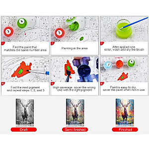 TISHIRON Paint by Numbers for Adults, Deer Oil Painting, Paint by Numbers for Beginners, Artistic Impasto Style Paint by Numbers Kit, DIY Oil Painting, Children's Crafts, 16x20 inch