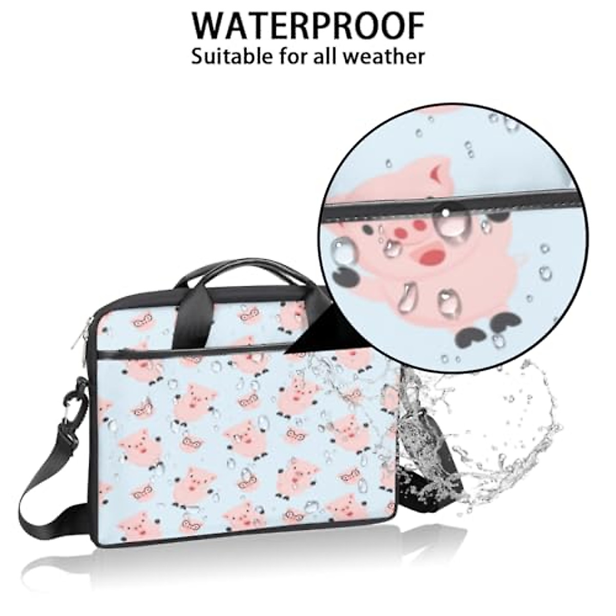Pig Cool Laptop Computer Bag Waterproof Shoulder Messenger Bag 13-15 inch Durable Laptop Tote Bag with Shoulder Strap Handle Lightweight Crossbody Briefcase