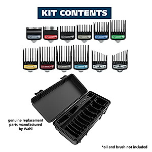 Wahl Genuine Elite Guide Comb Set with Colored Metal Clips and Hair Clipper Guard Organization Caddy, 12 Full Size Attachment Guards from 1/16” to 1” for Increased Cutting Performance - 3291-300
