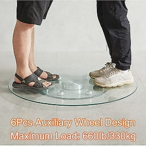 Transparent Rotating Serving Tray For Dining Table, 50-120CM Tempered Glass Lazy Susan Turntable, Round Table Top Rotating Tray Serving Plate With Anti-tilt Auxiliary Wheels Load Capacity 660Ib