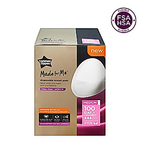 Tommee Tippee Made for Me Daily Disposable Breast Pads, Soft, Absorbent and Leak-Free, Contoured Shape, Adhesive Patch, Medium, Pack of 100