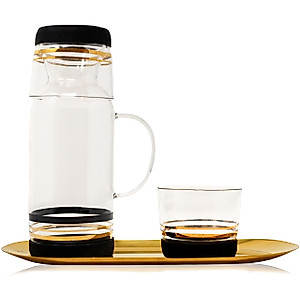 Agayah Water Carafe with Glass Cup for Nightstand and Gold Tray, Bedside Water Carafe and Glass Set. Water Carafe 32 OZ, glass cup 7 OZ (UK based)