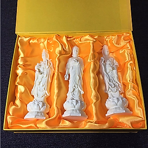 zunibo Amitabha Buddha Statue,White Buddha Statue,Set of 3 Kuanyin-Amitabha-Ksitigarbha Buddha Statue|Home Office Decor Sculpture Figurines(Ivory Fruit)