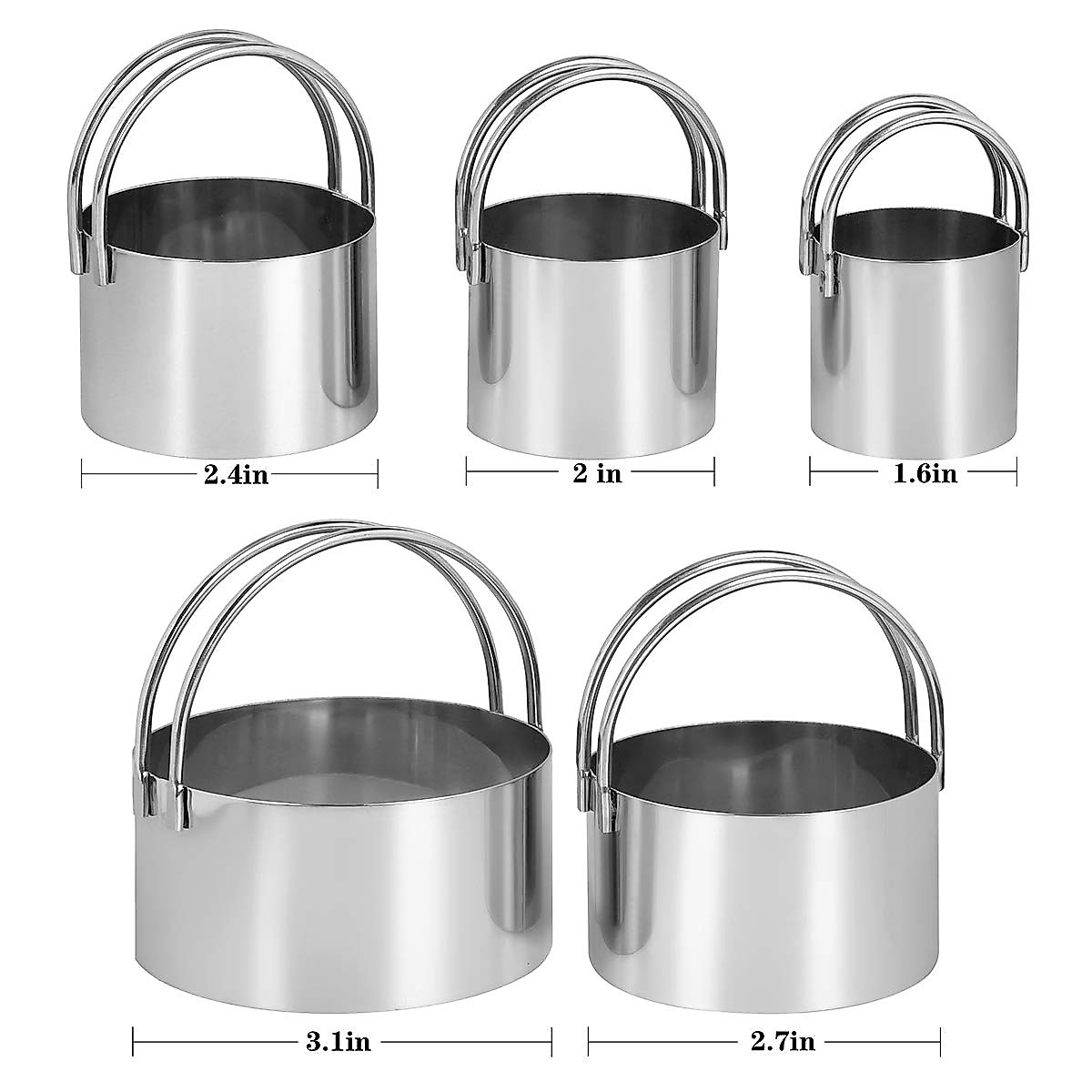 HUINF Biscuit Cutter Set,5-Piece Stainless Steel Round Cookie Cutter Set with Handle-Smooth,Multi-purpose Baking Tools