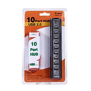 JSANSUI Distributor hub 10-Port USB2.0 HUB Splitter Computer with USB Power Extension Multi-Interface, USB2.0 High-Speed Multi-hub Extension and Power Adapter (Silver)